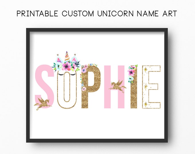 Unicorn Custom Name Art Digital Printable Sign Birthday Party Decor ...