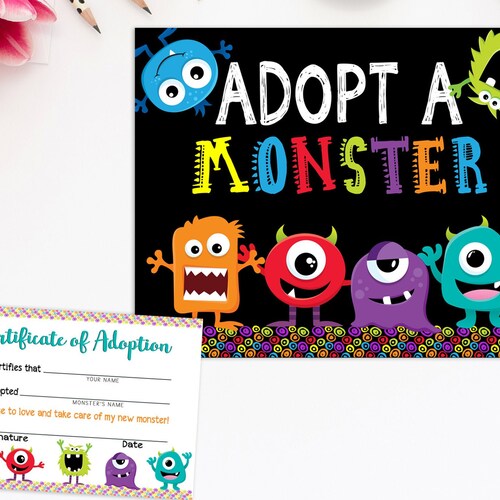 Adopt a Monster Printable Sign and Certificate Monsters - Etsy