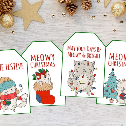 Cat Christmas Gift Tags Instant Download Printable Meowy - Etsy