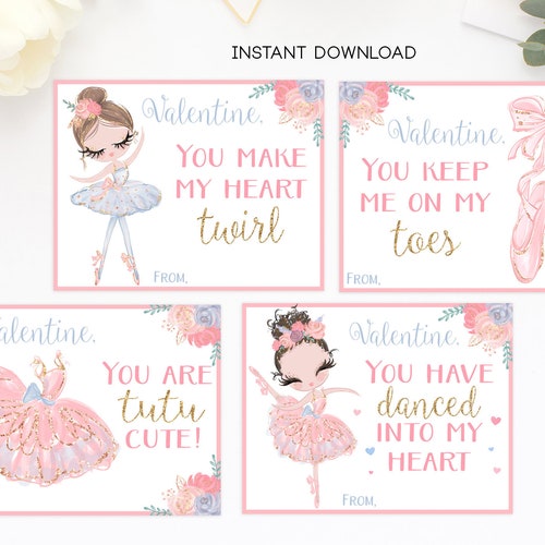 Ballerina Valentine Day Card for Kids Dance Valentine Card - Etsy
