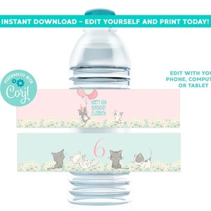 Kitten Water Bottle Labels Cat Party Printables Kitten Birthday Party ...