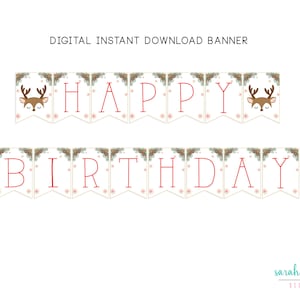 Reindeer Happy Birthday Banner Printable Boy Deer Instant Download ...