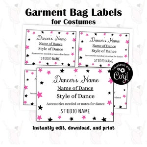 Dance Costume Labels Printable Garment Bag Labels for Dance Cheer ...
