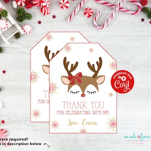 EDITABLE Girl Reindeer Deer Birthday Favor Tags Party Thank You Tags ...