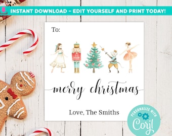 Nutcracker Christmas Gift Tags Printable and Editable in Corjl Merry ...