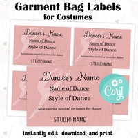 Custom Digital Garment Bag Labels for Dancers, Personalized Dance ...
