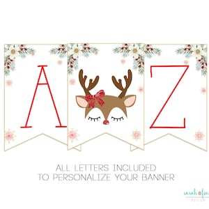 Reindeer Happy Birthday Banner Printable Girl Deer Instant Download ...