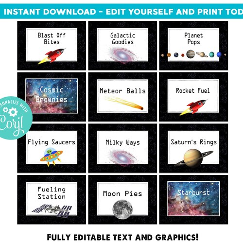EDITABLE Space Birthday Tent Cards Food Labels Astronaut - Etsy