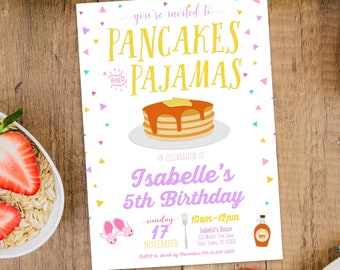 Pancakes and Pajamas Party Birthday Invitation, Digital File, Printable ...