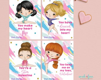 Dance Valentine Cards for Kids INSTANT DOWNLOAD Gynmast - Etsy