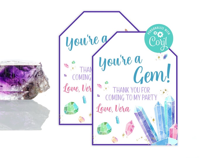 Gemstone Favor Tags Editable Gem Thank You Tags Geology Rocks Birthday ...