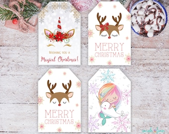 Printable Unicorn Christmas Tags. Instant Digital Download. - Etsy