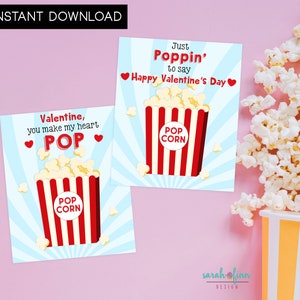 Popcorn Valentine Cards INSTANT DOWNLOAD Printable Kids Heart Pop Cards ...