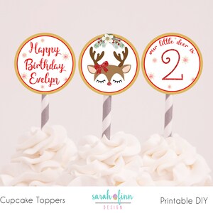 Girl Reindeer Birthday Printable Party Pack First Birthday Christmas ...