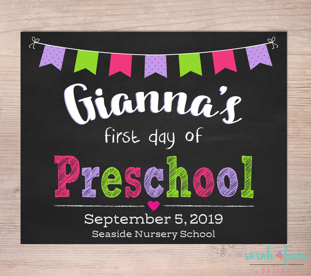 First Day of Kindergarten School Sign Girl Pre-k School Pink Purple ...