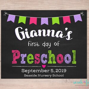 First Day of Kindergarten School Sign Girl Pre-k School Pink Purple ...