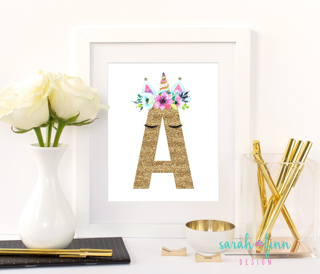 Unicorn Letter Unicorn Printable Christmas Gift Unicorn Initial Art ...