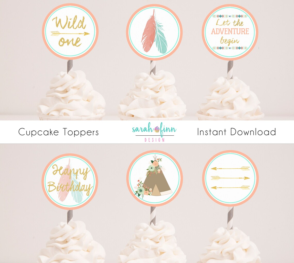 Wild One Birthday Cupcake Toppers Tribal Party Decor Boho - Etsy