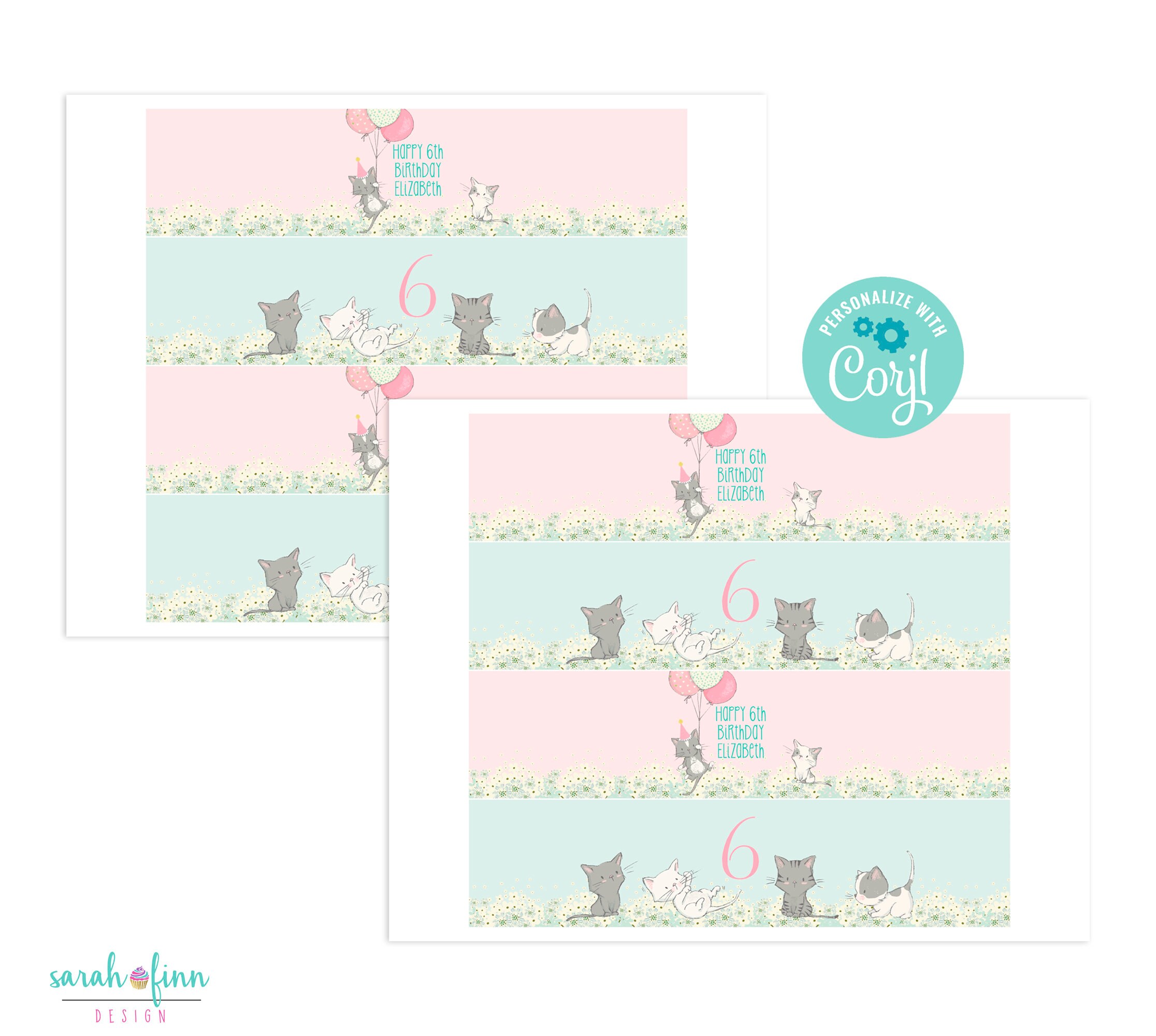 Kitten Water Bottle Labels Cat Party Printables Kitten Birthday Party ...