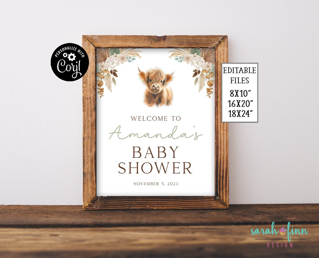 Highland Cow Welcome Sign Editable Highland Cow Baby Shower Poster Cow ...