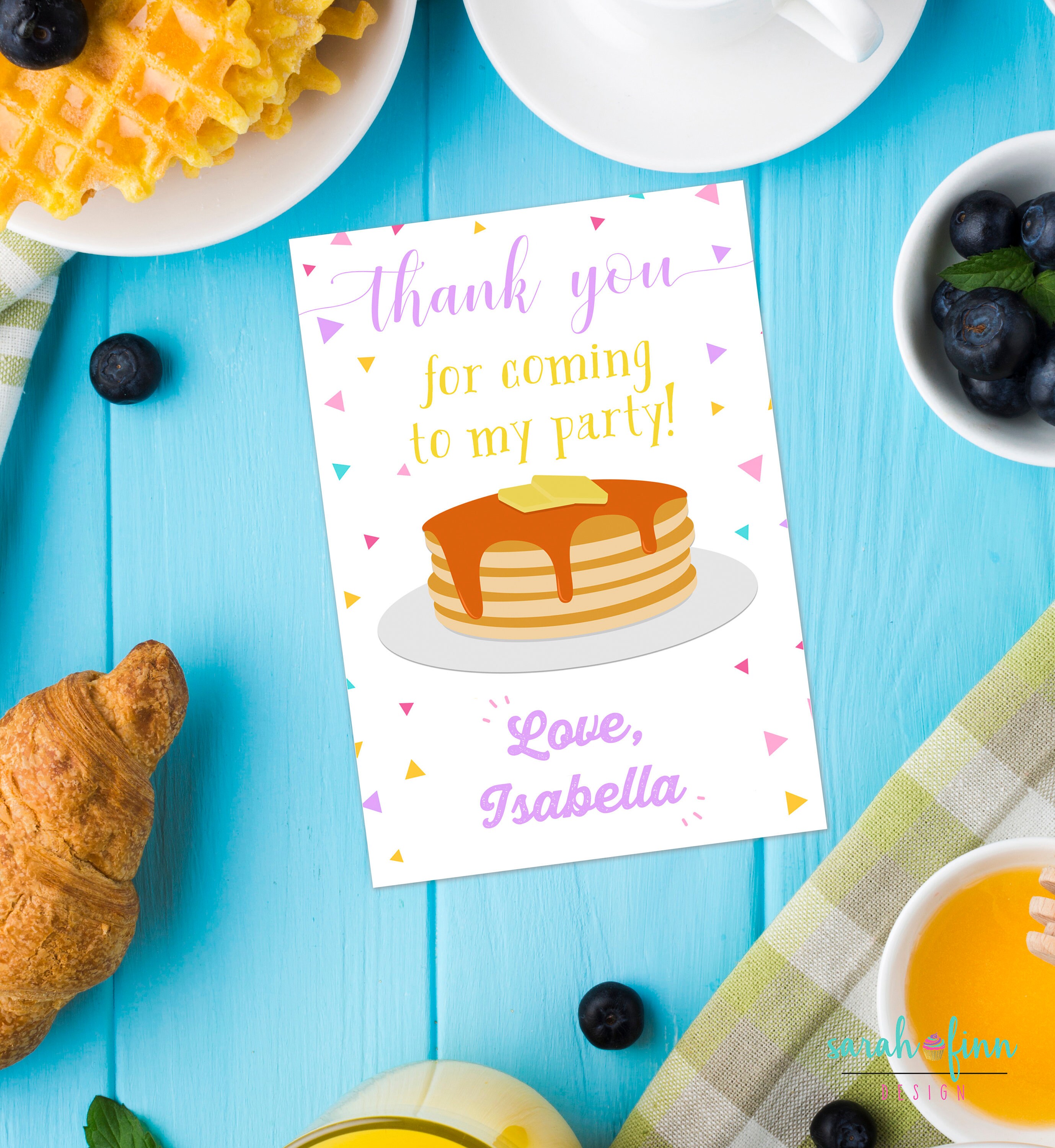 Pancake Breakfast Birthday Favor Cards Party Thank You Printable ...