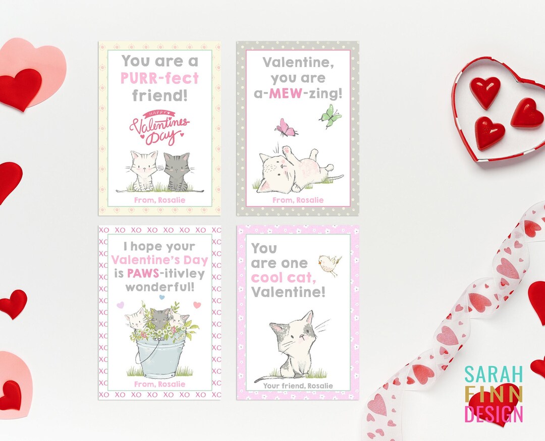 Kitten Valentines Day Cards Printable Cat School Kitten Valentine's ...