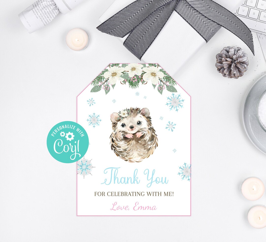Winter Hedgehog Favor Tags Arctic Hedgehog Thank You Tags Printable ...