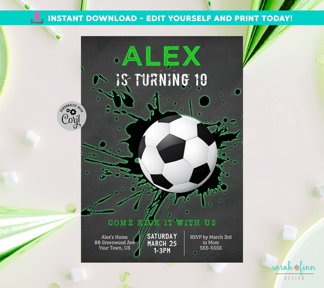 Soccer Invitation Editable Soccer Birthday Invite Printable Soccer ...