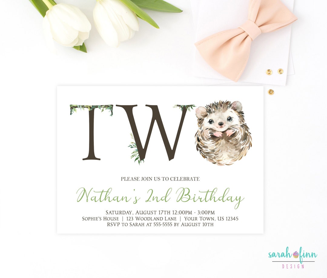 Hedgehog Invitation Hedgehog Birthday Invitation Second Birthday 2nd ...