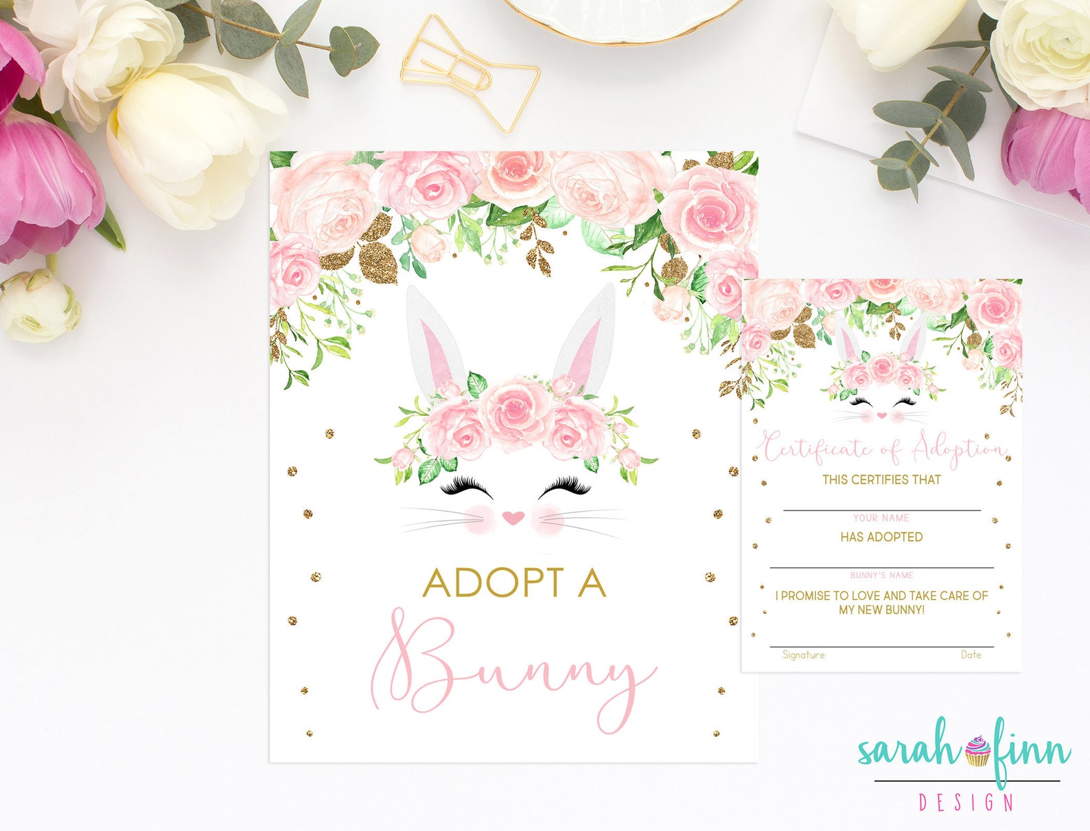 Adopt a Bunny Printable Sign and Certificate Blush Pink | Etsy