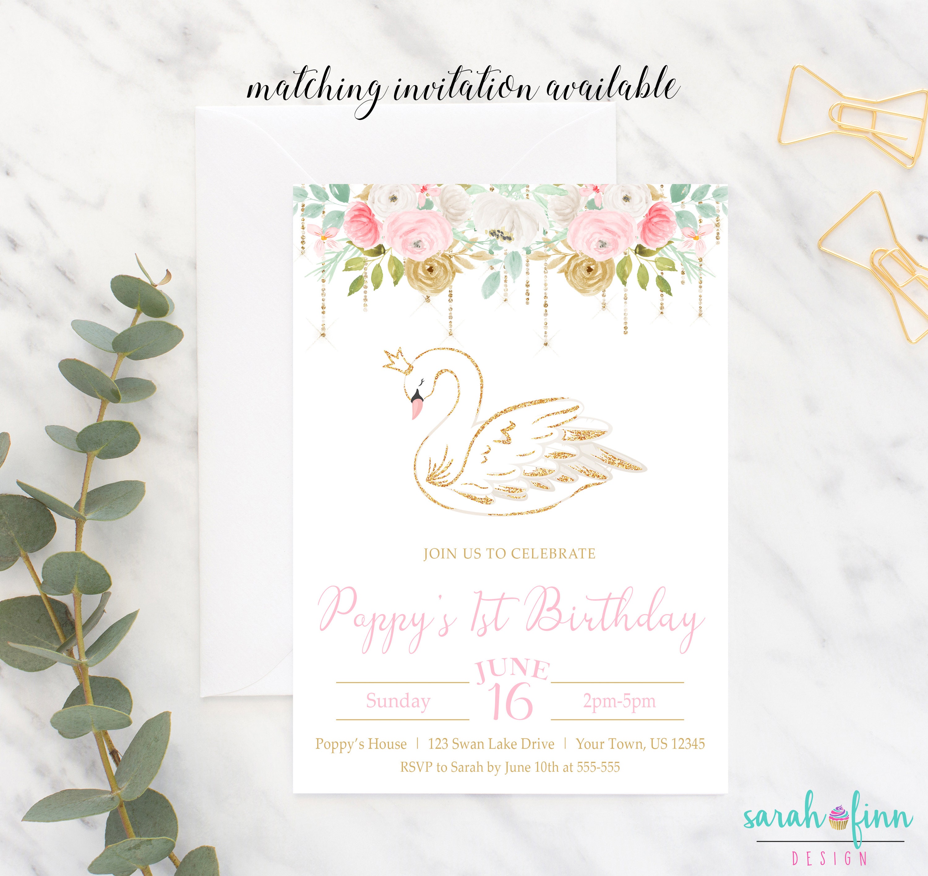 Swan Happy Birthday Banner Printable Instant Download Blush | Etsy
