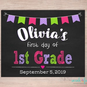 First Day of Kindergarten School Sign Girl Pre-k School Pink Purple ...