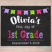 First Day of Kindergarten School Sign Girl Pre-k School Pink Purple ...