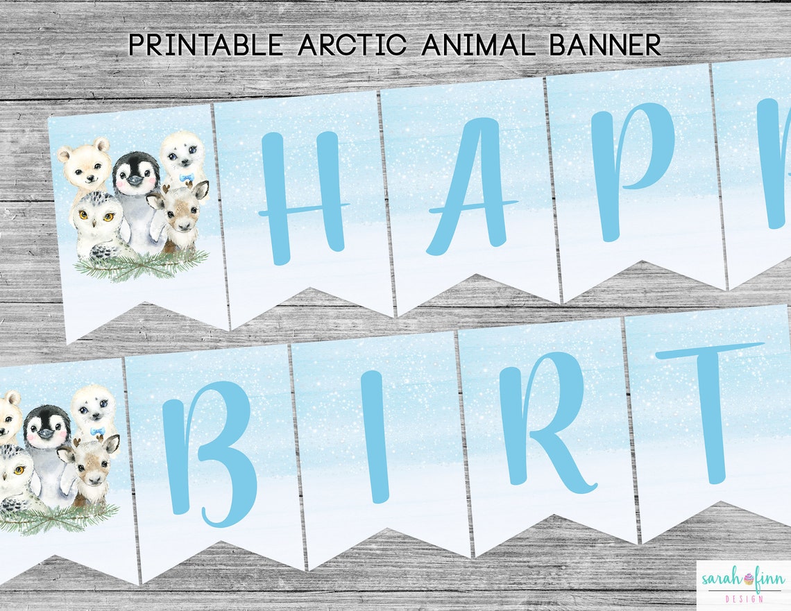 Arctic Animals Boy Happy Birthday Banner Printable Instant | Etsy