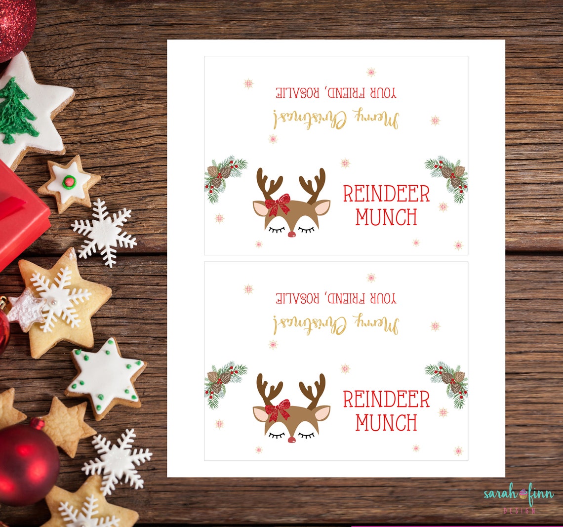 Reindeer Treat Bag Toppers Personalized Printable Christmas - Etsy