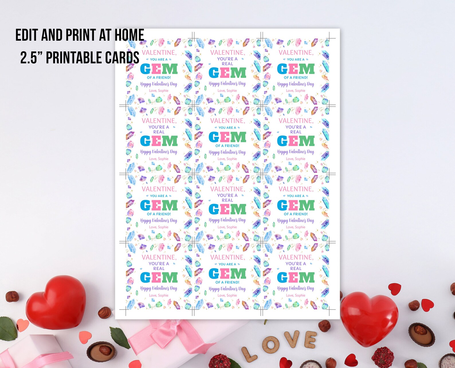 School Valentine Printable Ring Pop Gem Cards Classmate Valentine Tags ...