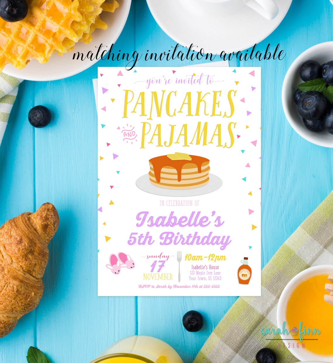 Pancake Breakfast Birthday Favor Cards Party Thank You Printable ...
