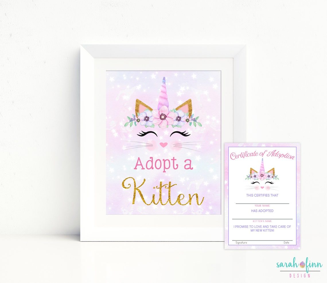 Adopt a Kitten Sign and Certificate Caticorn Printable Cat - Etsy