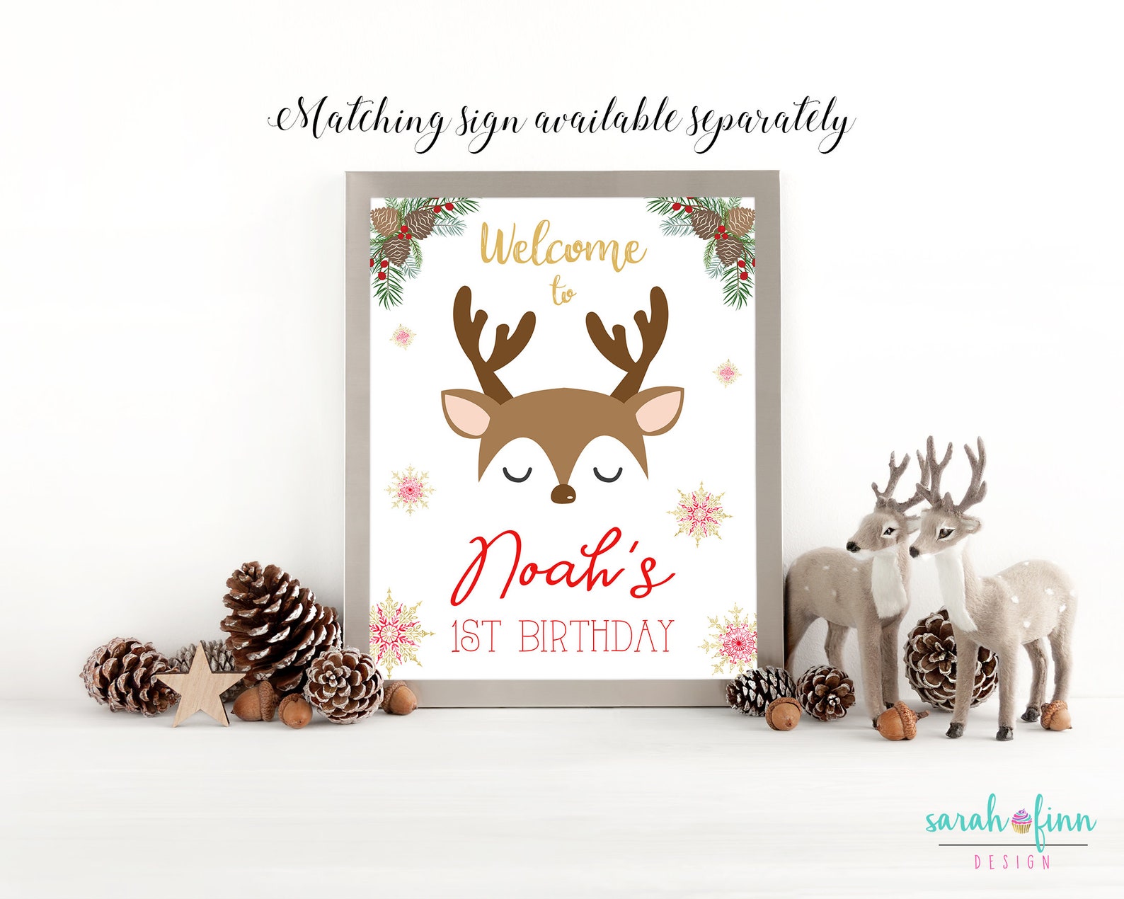 Reindeer Happy Birthday Banner Printable Boy Deer Instant - Etsy