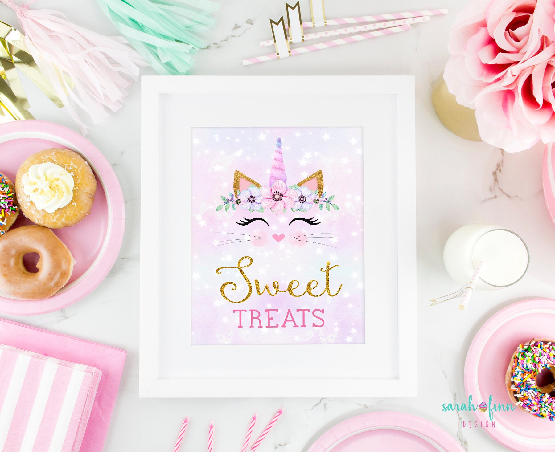 Caticorn Birthday Party Signs Set Printable Unicorn Cat Party Signs ...