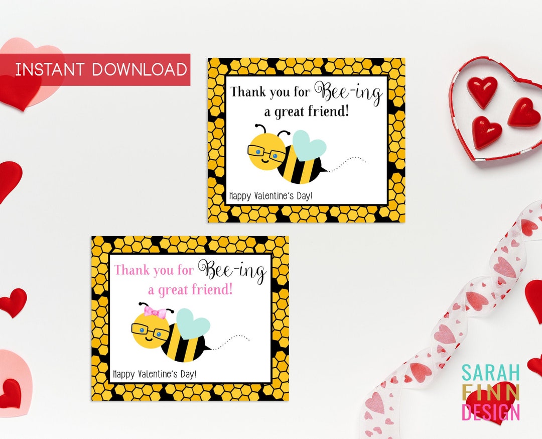 Bee Friend Valentine Cards Kids INSTANT DOWNLOAD Beeing Friend ...