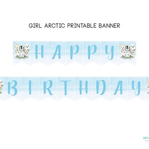 Arctic Animals Girl Happy Birthday Banner Printable Instant Download ...