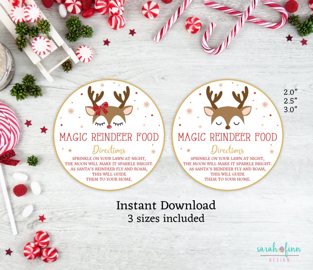 Magic Reindeer Food Tags Printable Birthday Party Game Kids Christmas ...