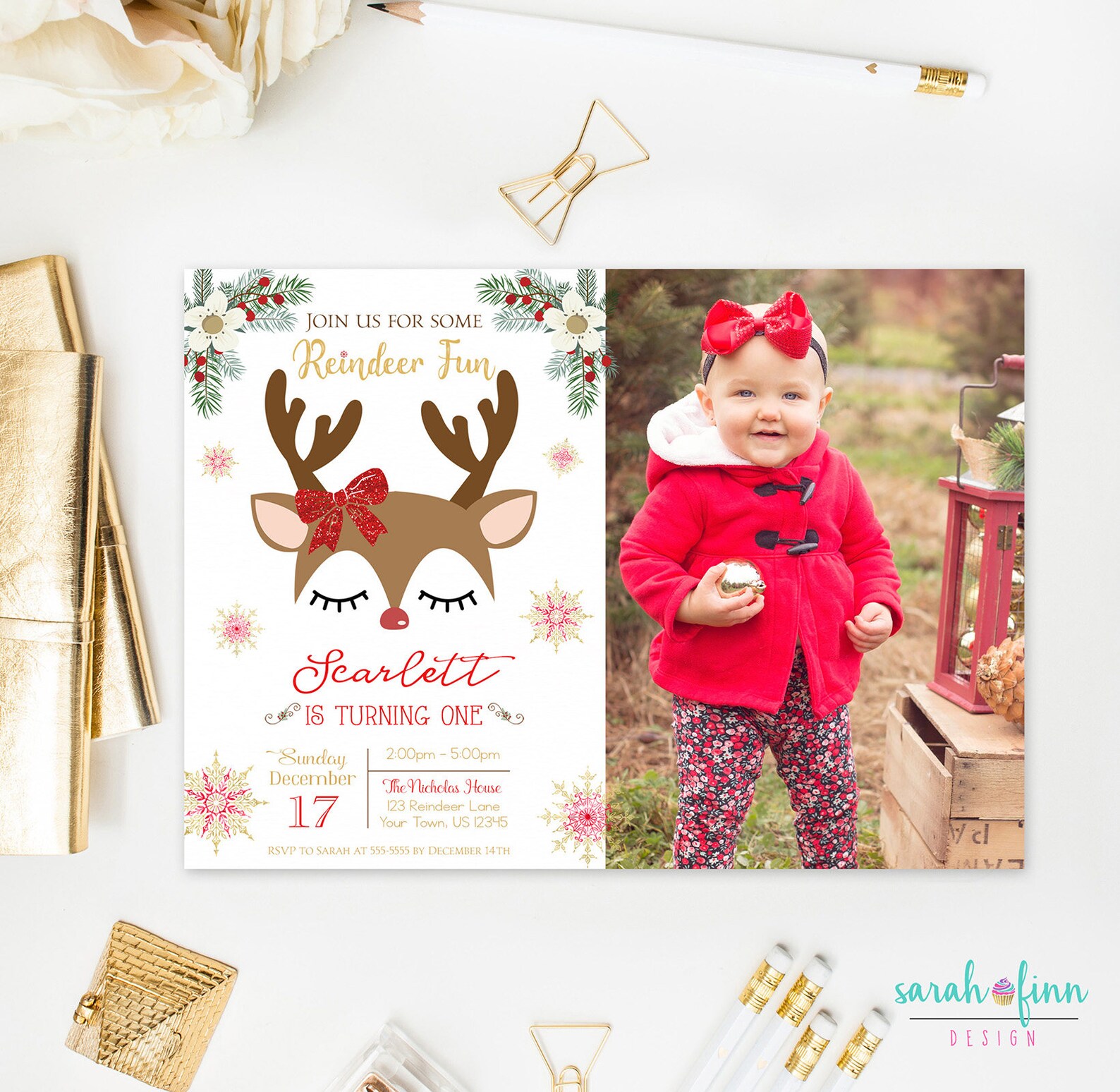 Reindeer Birthday Party Invitation Christmas Birthday Invite Our Little ...