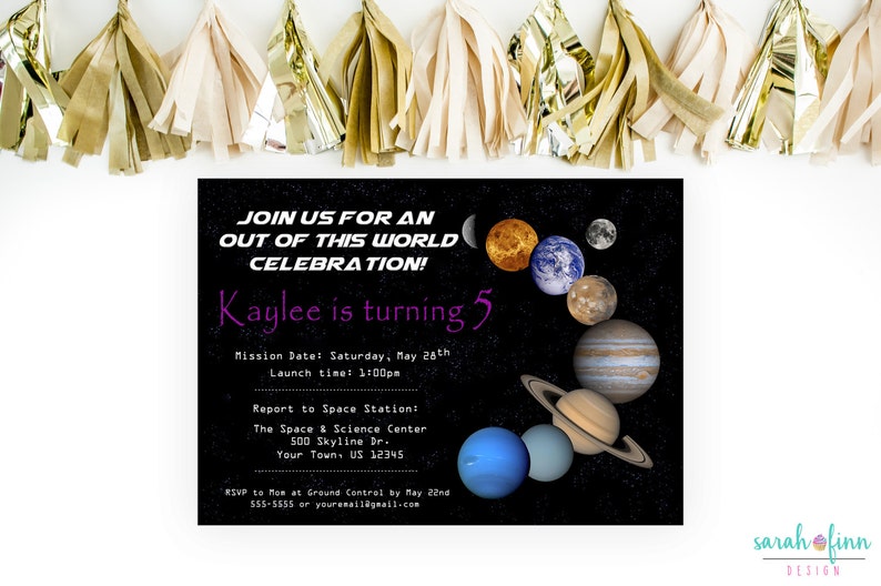 Planet Birthday Invitation Outer Space Birthday Planets Solar Etsy