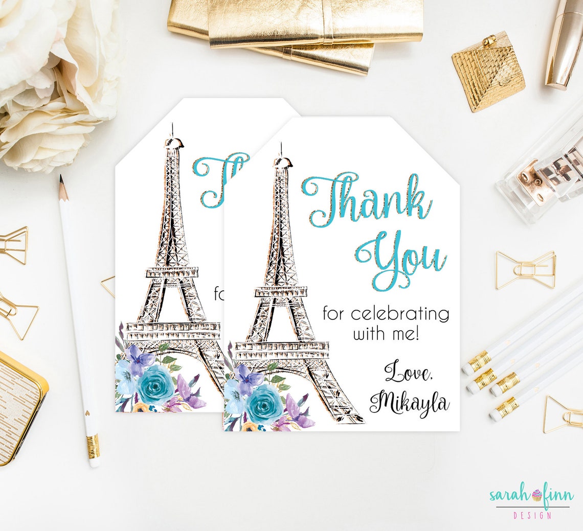 Paris Favor Tags Paris Birthday Party Supplies Printable Thank | Etsy