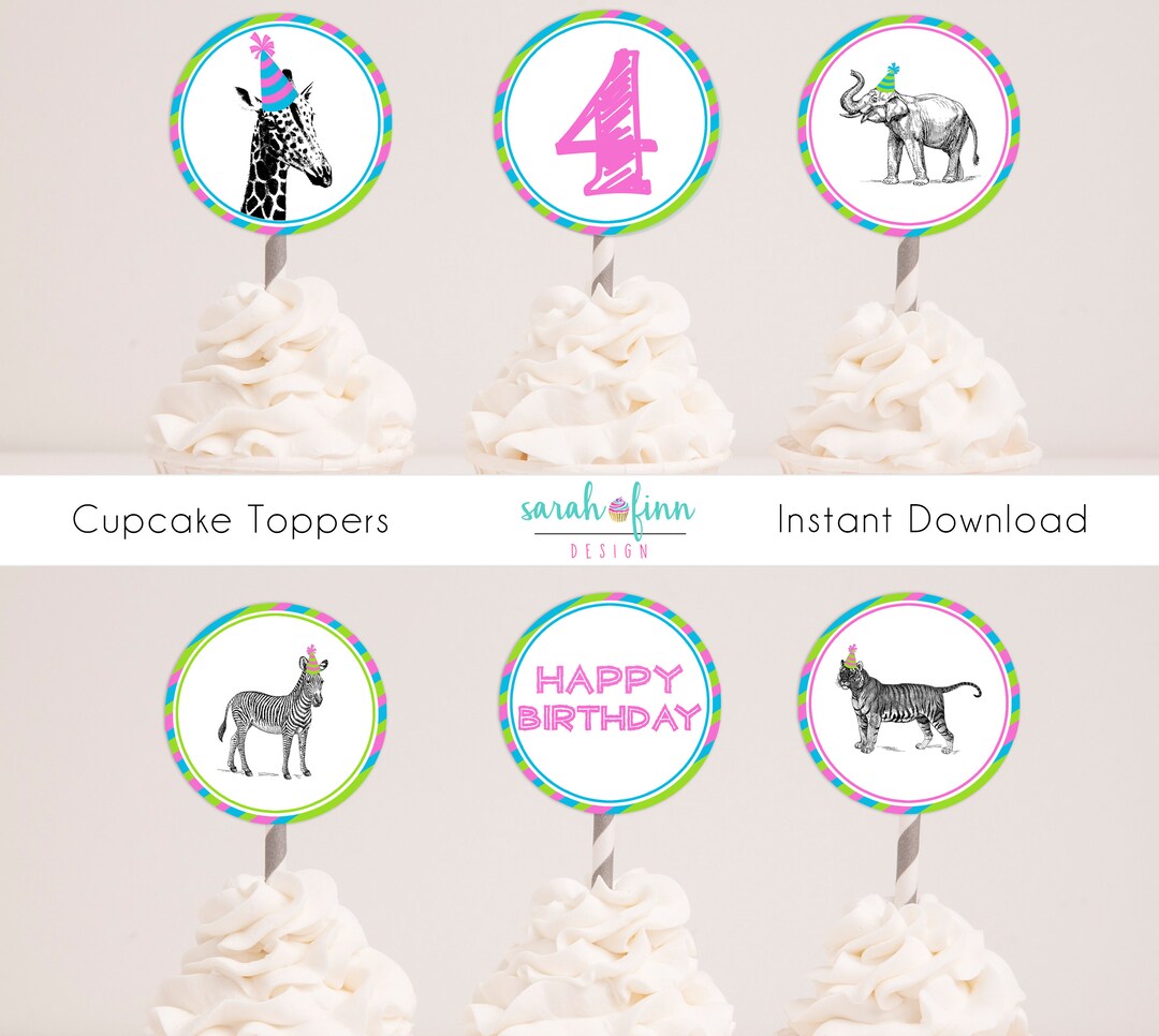 Party Animal Cupcake Toppers Zoo Cupcake Toppers Wild Animal Party ...