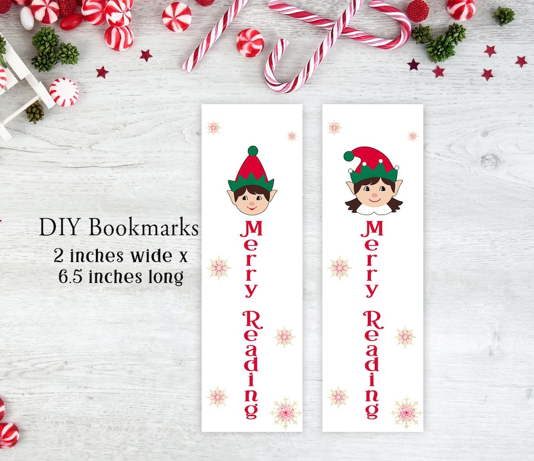 Printable Christmas Book Mark Elf Bookmarks DIY Christmas Bookmarks ...