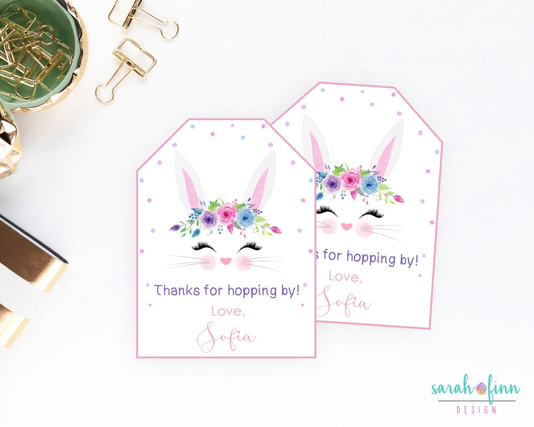 Bunny Birthday Party Favor Tags Printable Thank You Tags Hopping by ...