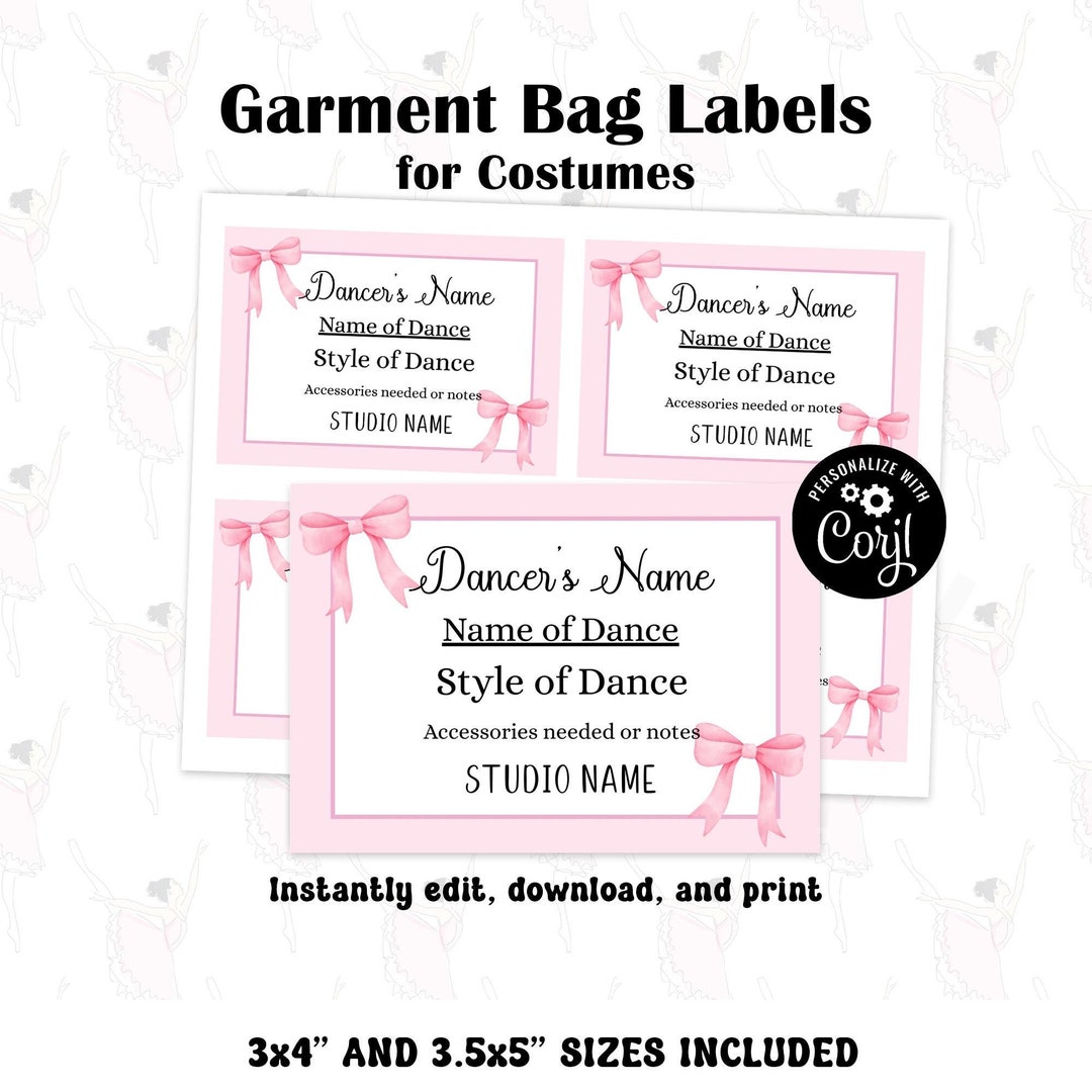 Dance Costume Labels Printable Garment Bag Labels for Dance Cheer ...